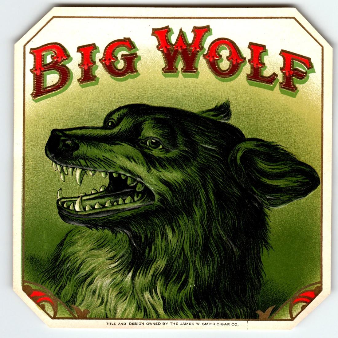Big Wolf Label 1920s Original Vintage Striking Embossed Angry Animal ...
