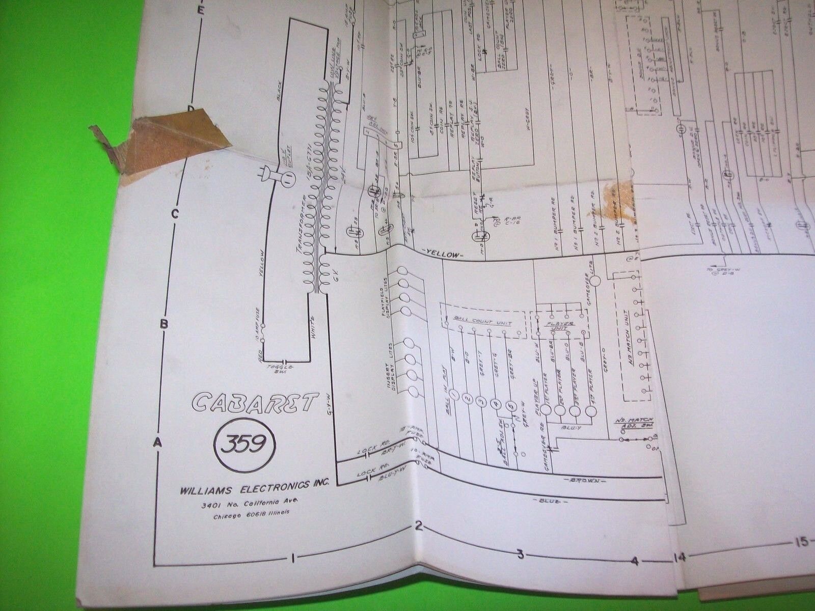 Cabaret Pinball Machine Wiring Diagram Schematic Sheet 1969 Original ...