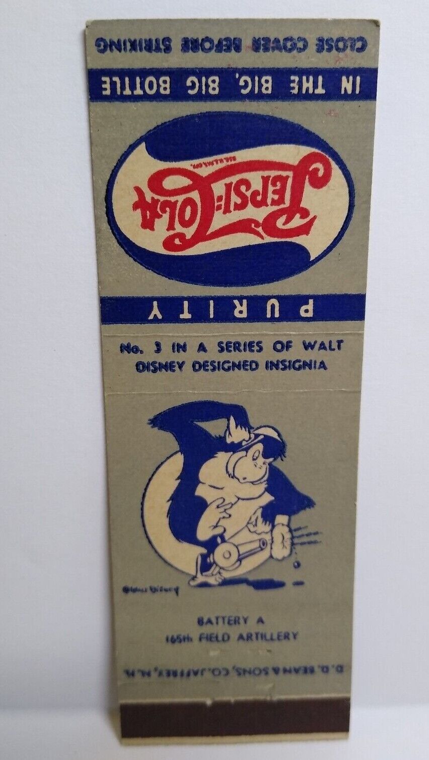 Pepsi Cola Matchbook Cover Walt Disney 1940's No 3 Monkey Ape Field ...
