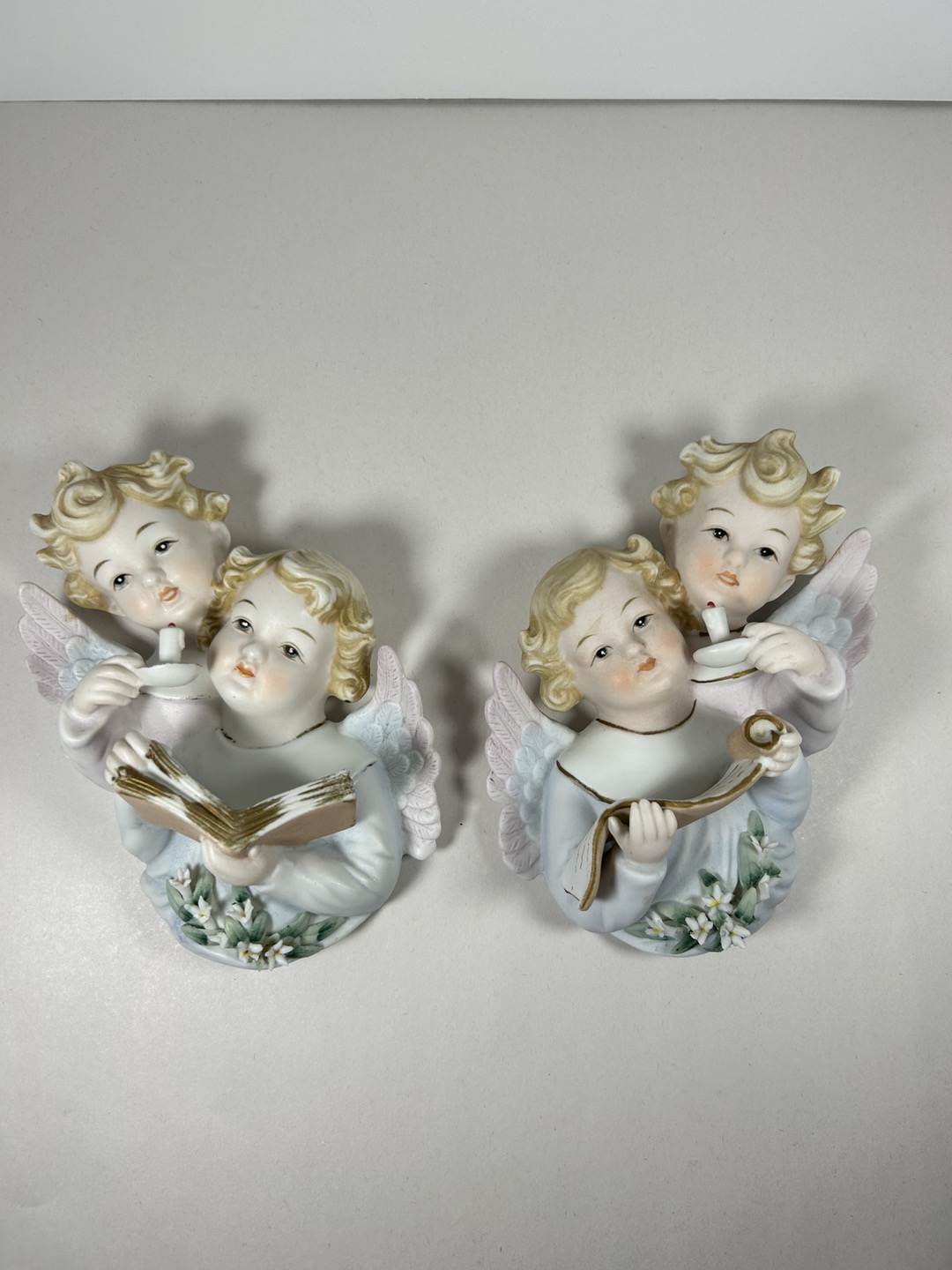 VTG Lefton Pair of Angel Cherub Wall Plaque Hanging Figure Hand Painted ...