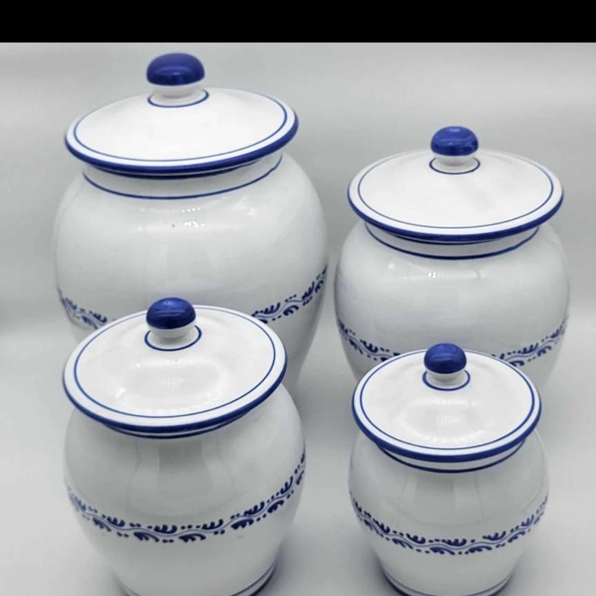 Set Of 4 Italian Peccetti Deruta White / Blue Kitchen Canister ...
