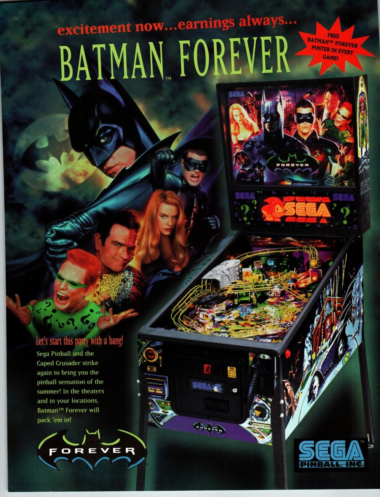 Batman Forever Pinball Machine Game FLYER Original 8.5" x 11" Art 2 ...