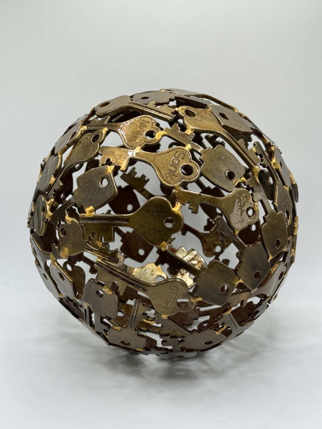 Vintage Metal Key Ball Orb Sphere Globe Decorative Sculpture Welded 6"