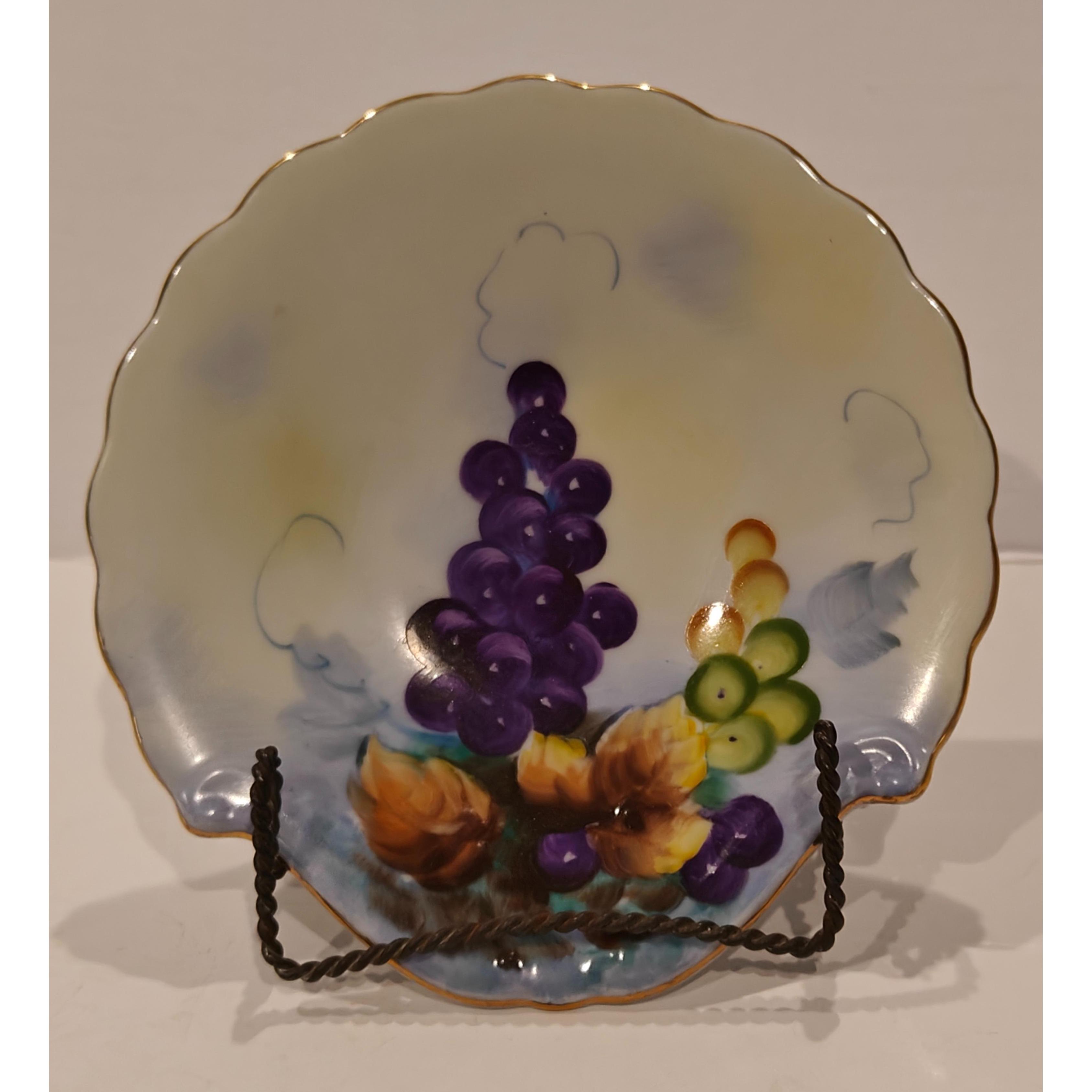 Antique Lefton Hand Painted Purple Grapes Blue China Scalloped Gold ...