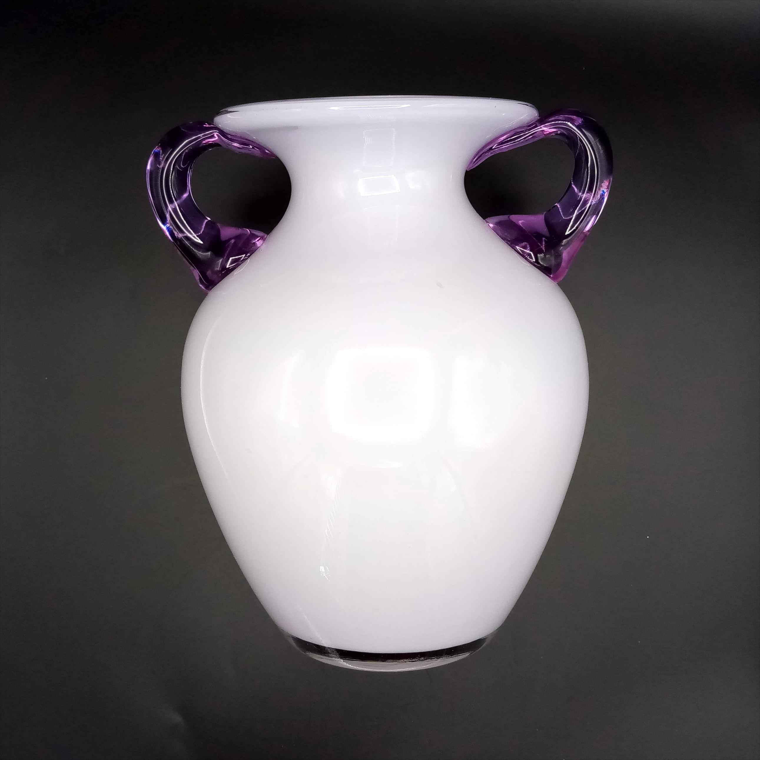 Handblown Light Purple Urn Vase With Applied Purple Handles, China