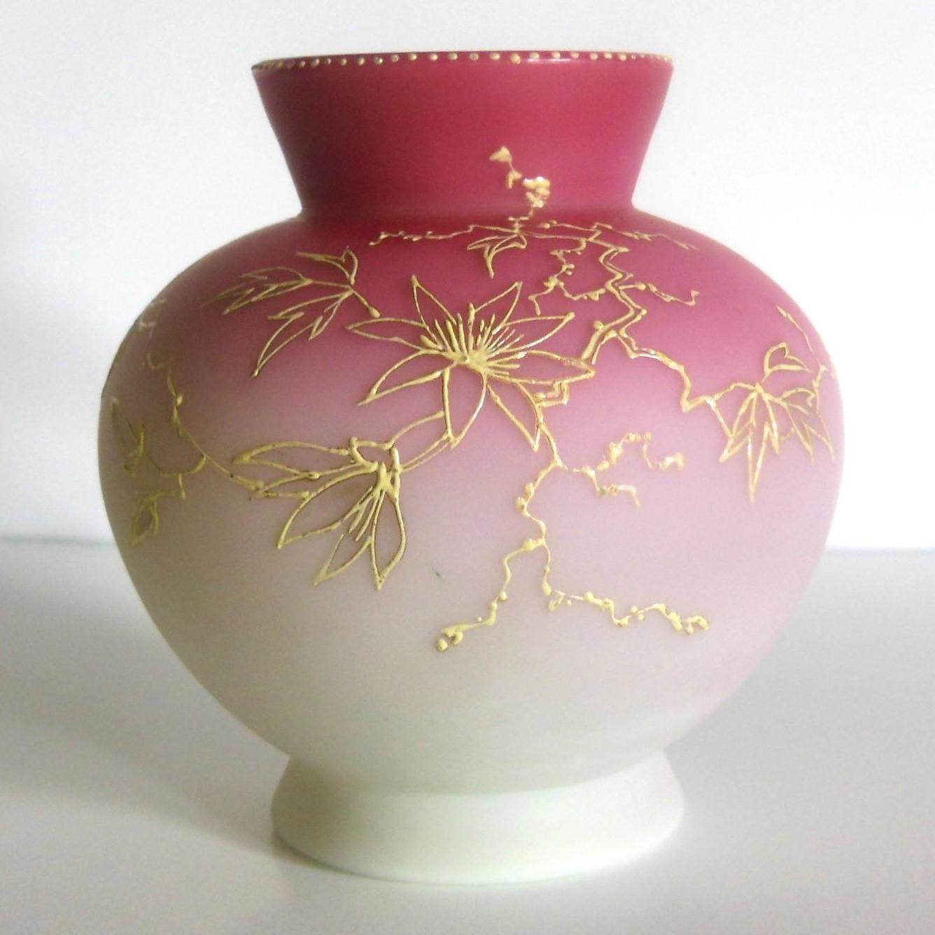 Antique Harrach Glass RARE 1890 Cased Peachblow, Hand Gilded Real Gold ...