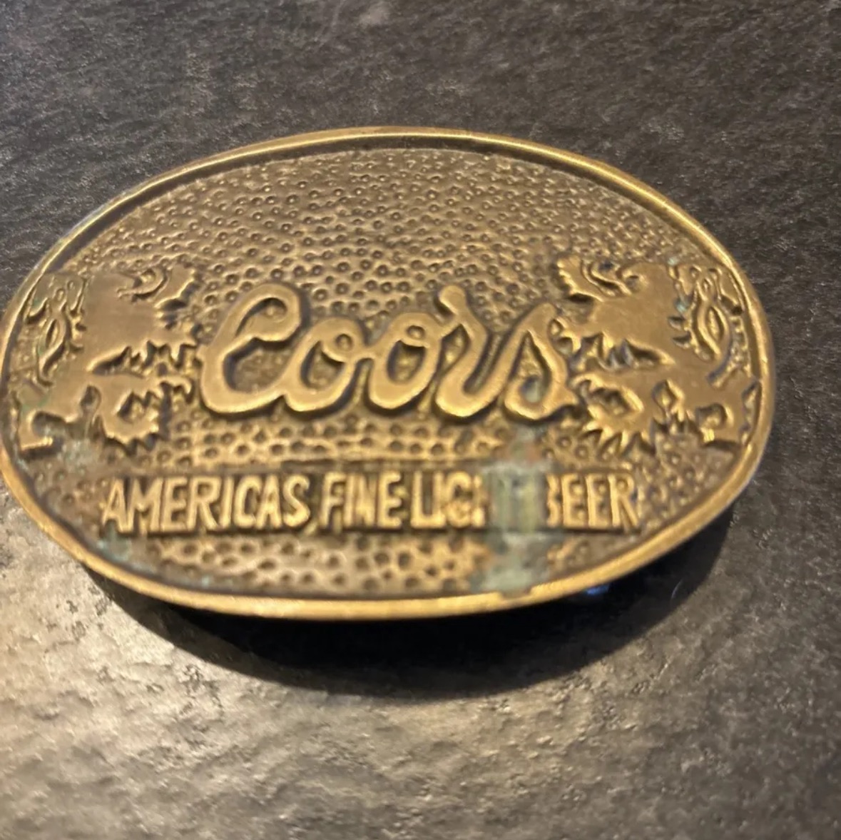 COORS Beer Oval Logo Raised Script Letters Brass Tonę Belt Buckle lol