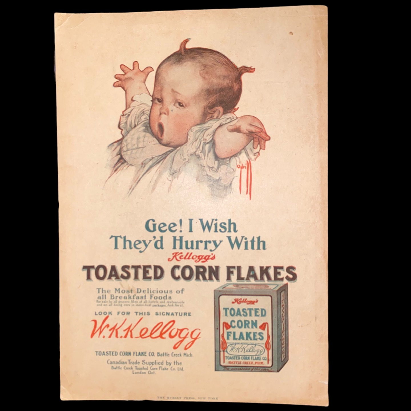 1909 Kellogg Corn Flakes Ad Rose O’Neill Illustration *Pre-Kewpie!*