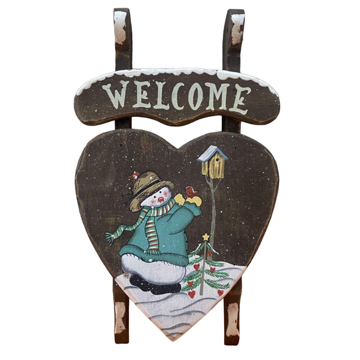 Hand Painted Snowman Wooden Sled Sign