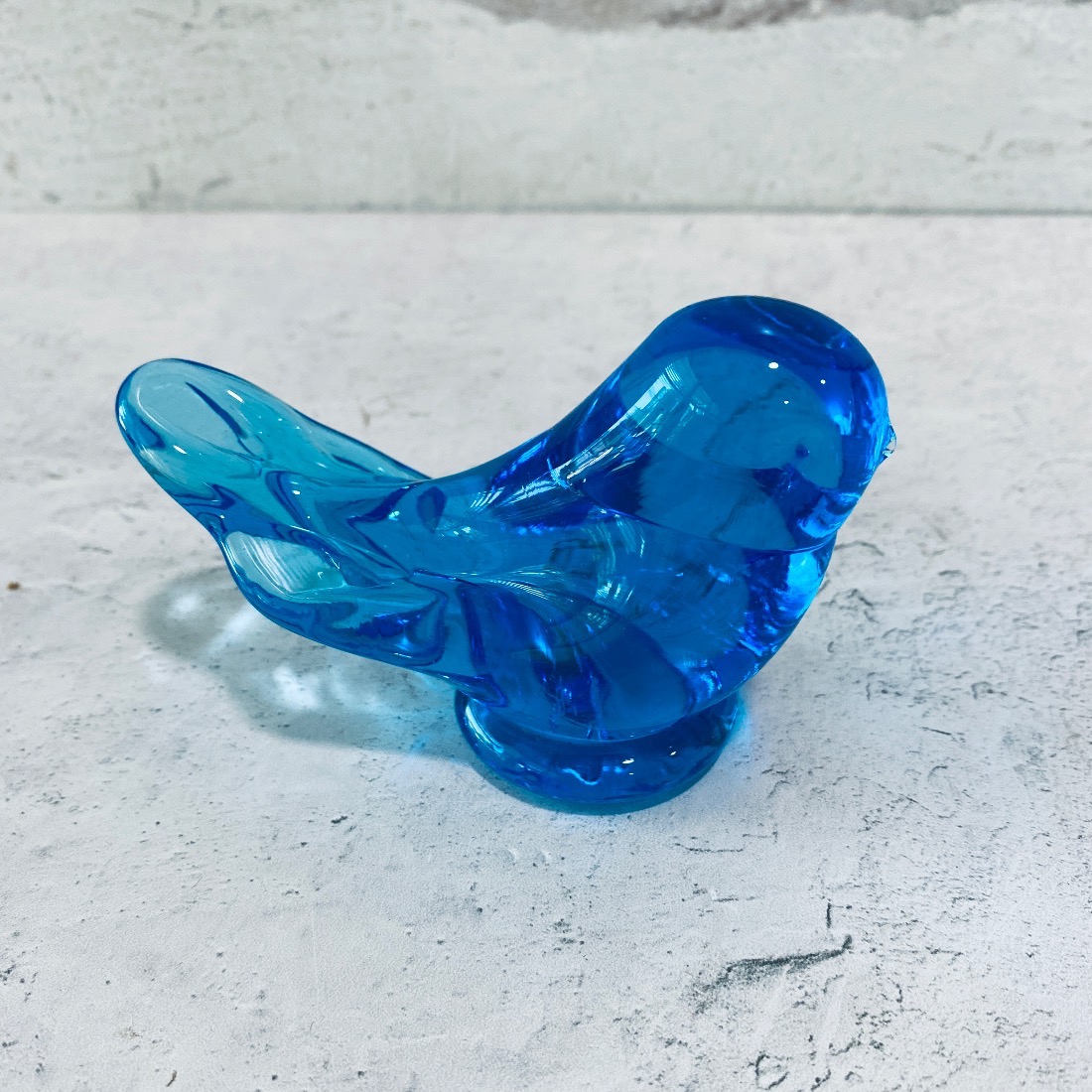 Vintage 1995 Bluebird of Happiness, Blue Glass Bird Figure, Signed Leo Ward