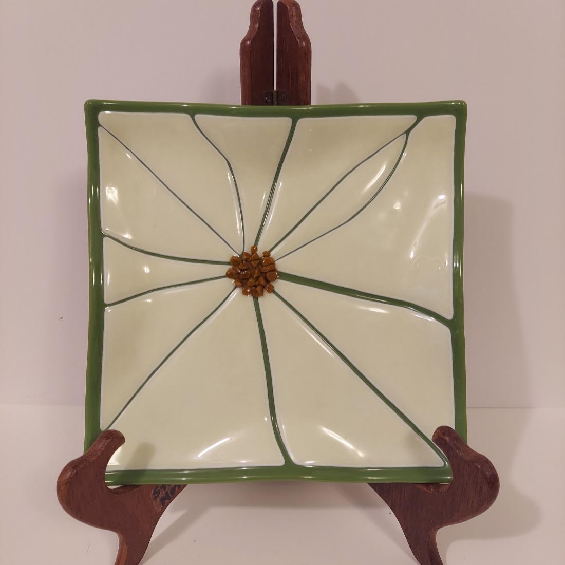 Fused Art Glass Square Dish Signed