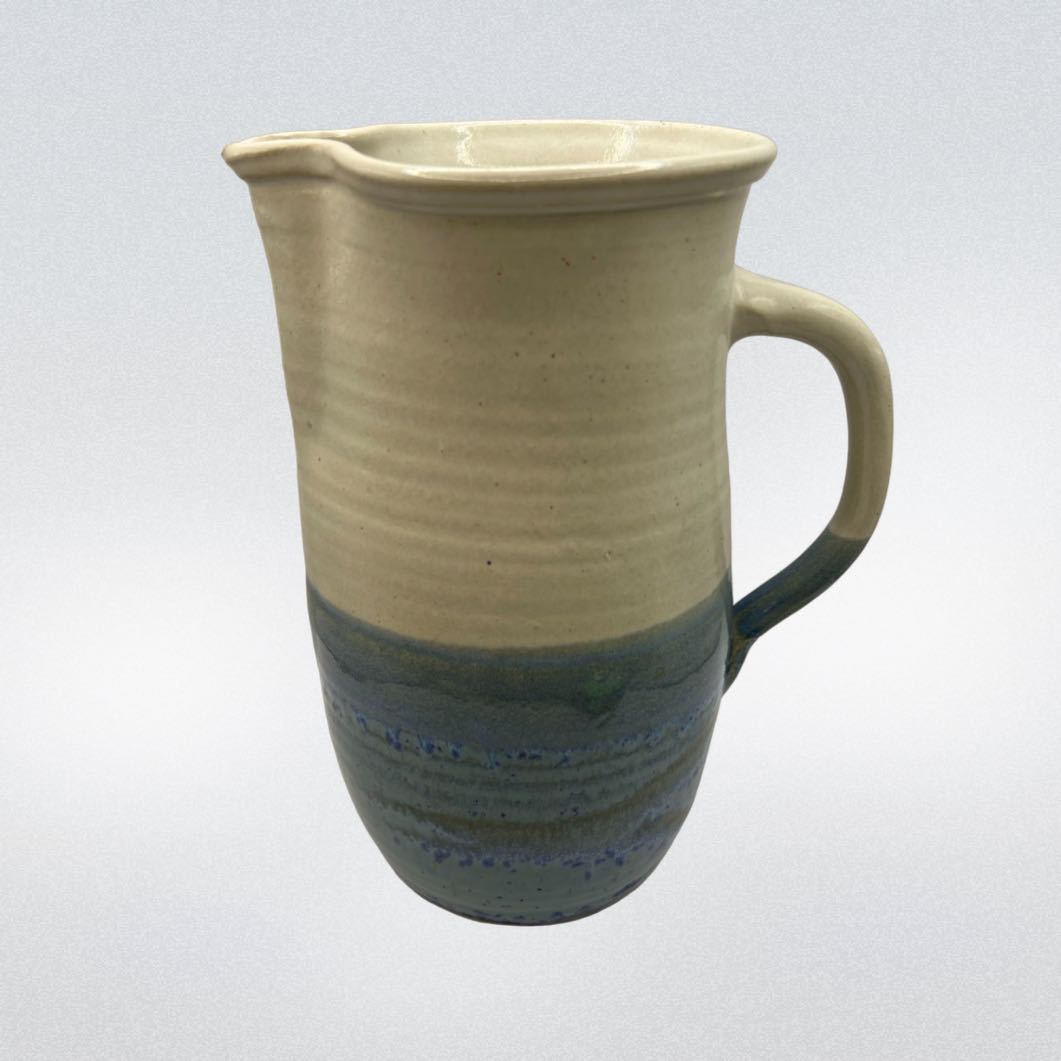 Large Handmade Pottery Pitcher Blue 9” Tall Signed “Sondahl”