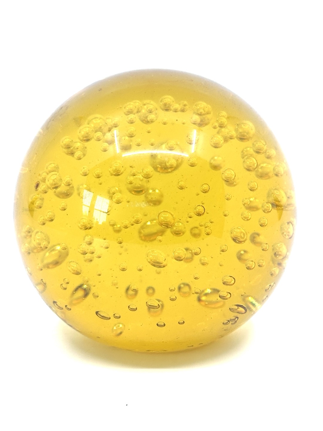 Amber Glass Paperweight Controlled Bubbles Orb Blown Art Murano Style
