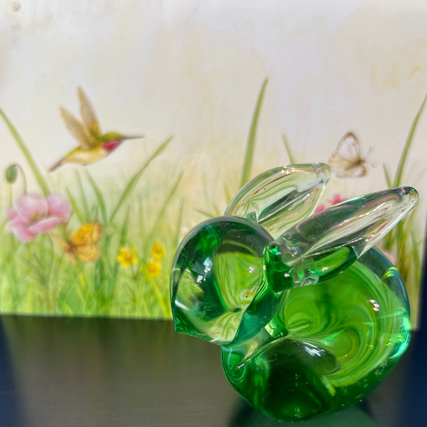 Green Glass Bunny Paperweight