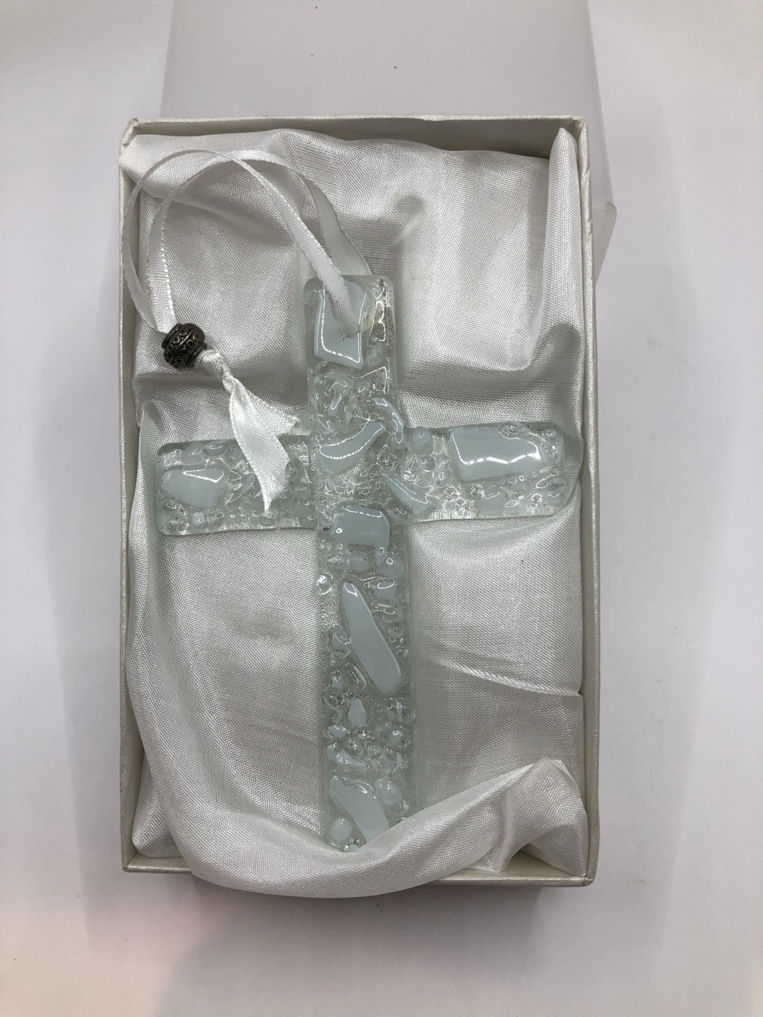 Fused Glass Cross Ornament In Box