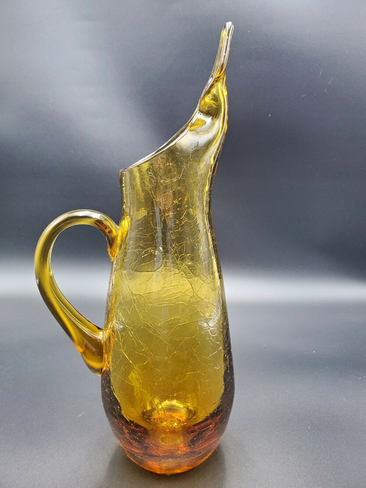 Vintage Mid Century Modern Amber Hand Blown Crackle Glass Pitcher w ...