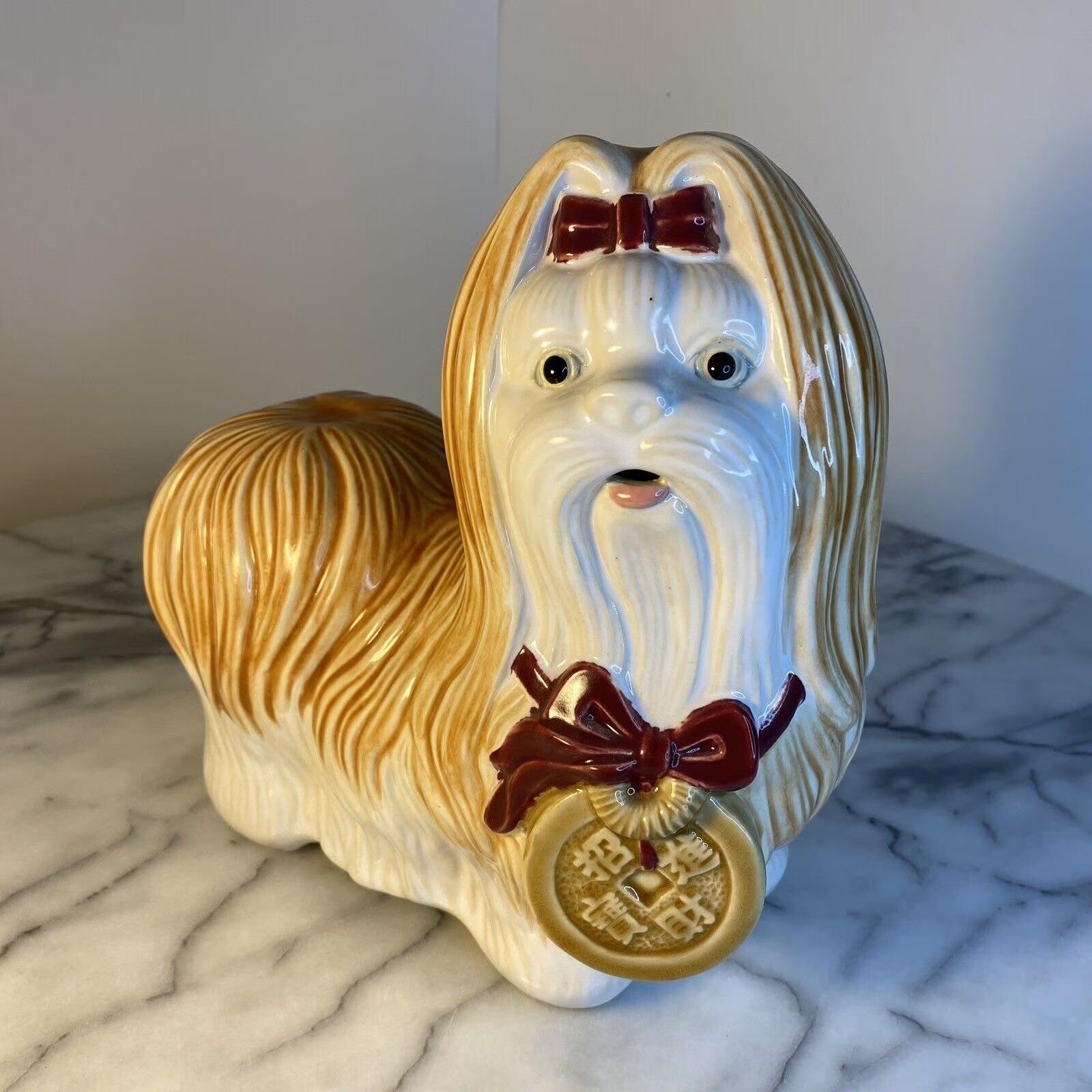 08 Shih Tzu Chinese Mantle Dog Ceramic Brown and White with Medallion ...