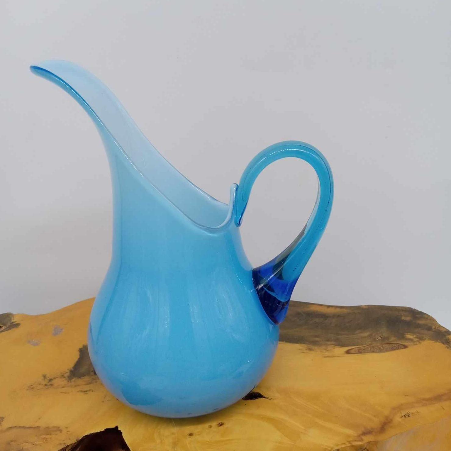 Blue blown glass pitcher, ewer