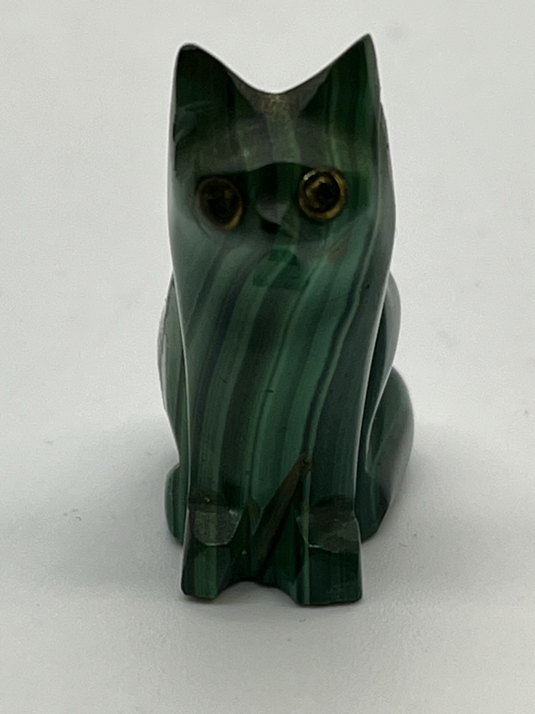 The Tiniest Hand Carved Green Malachite Stone Kitty Cat!