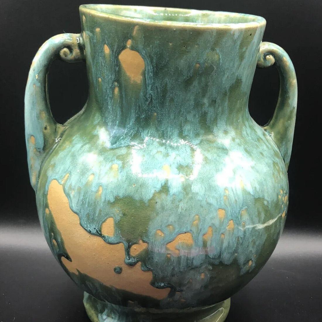 Large Vintage Drip Glaze Pottery Vase Green