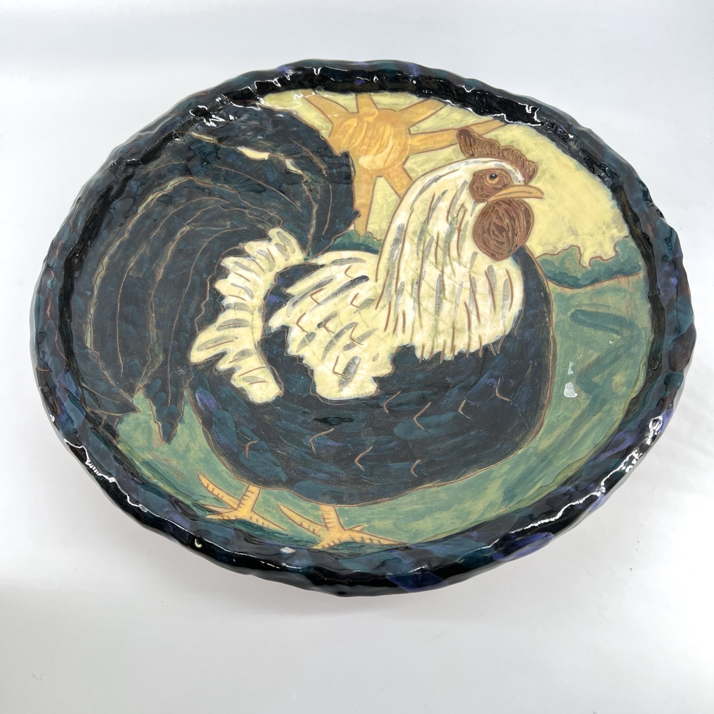 (EBAY LISTED) Redware Folk Art Rooster Pottery Chicken Decorative Bowl ...