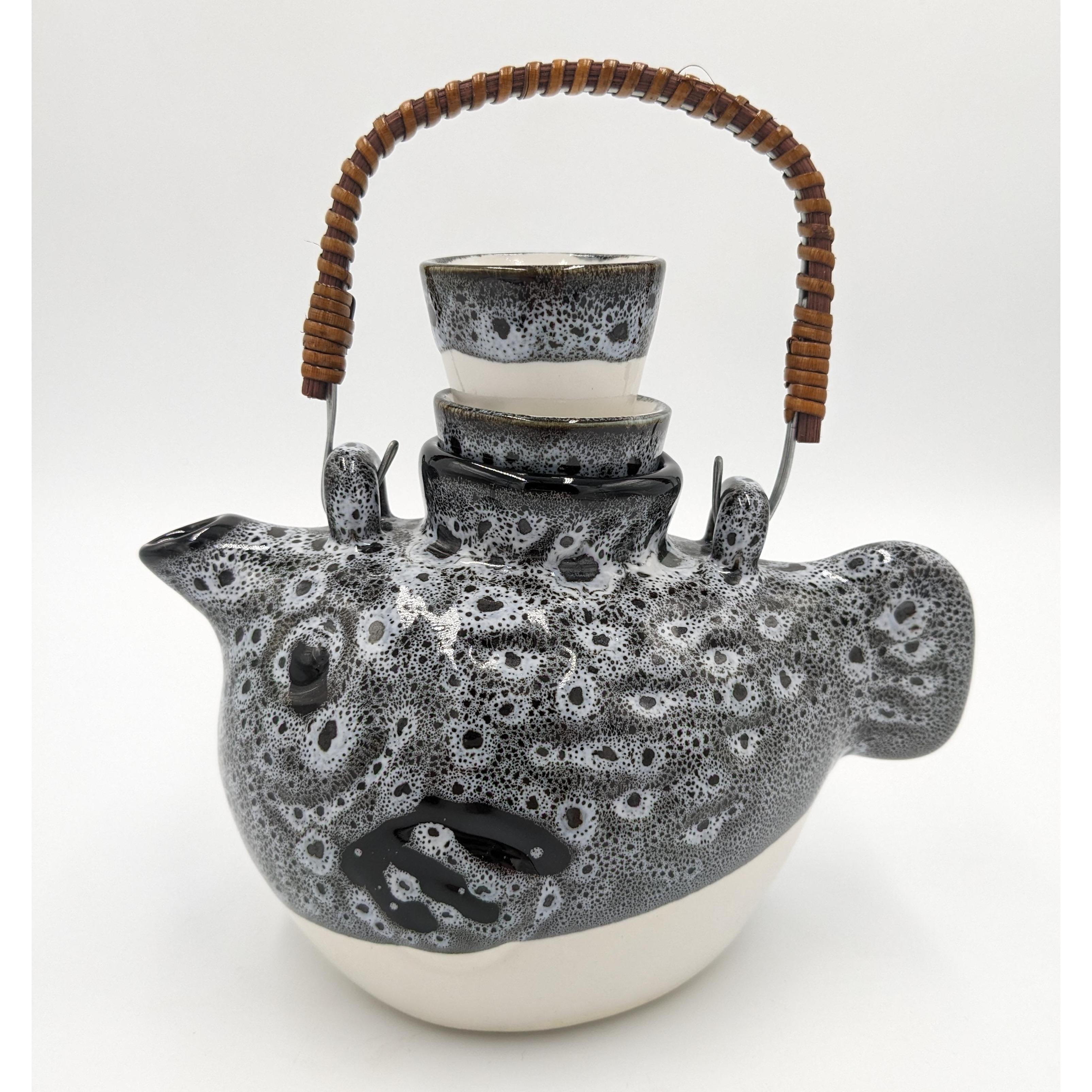 Vintage Ceramic Grey & Black Art Pottery Fish Teapot Set with (2 ...