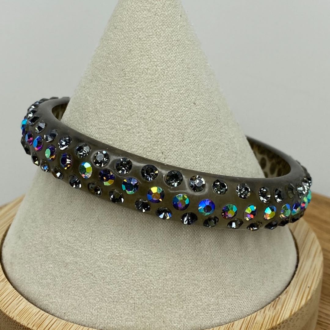 Lucite Aurora Borealis Rhinestone Bangle Bracelet