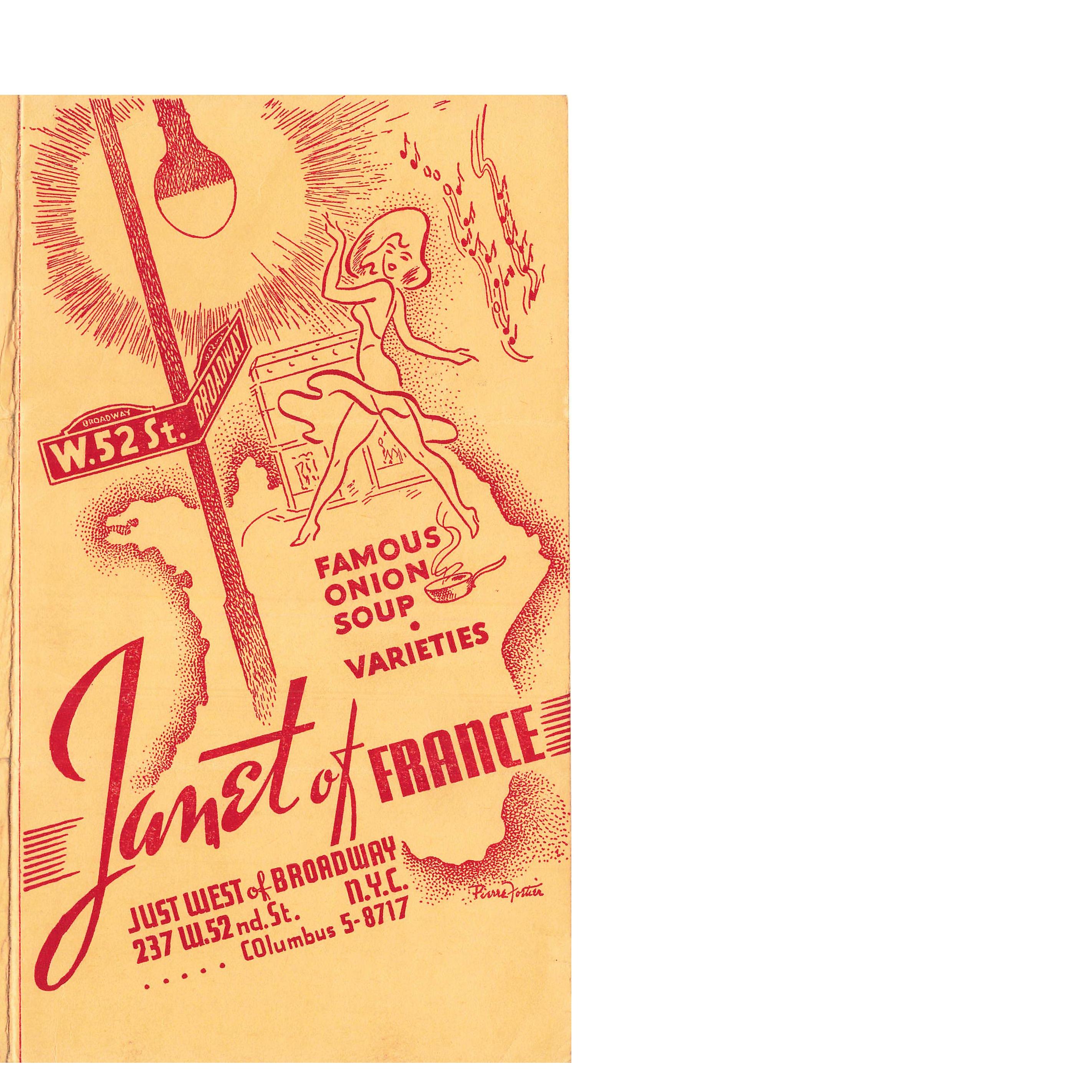 JANET OF FRANCE RESTAURANT MENU-BROADWAY & W 52nd ST-PIERRE FORTIER ...
