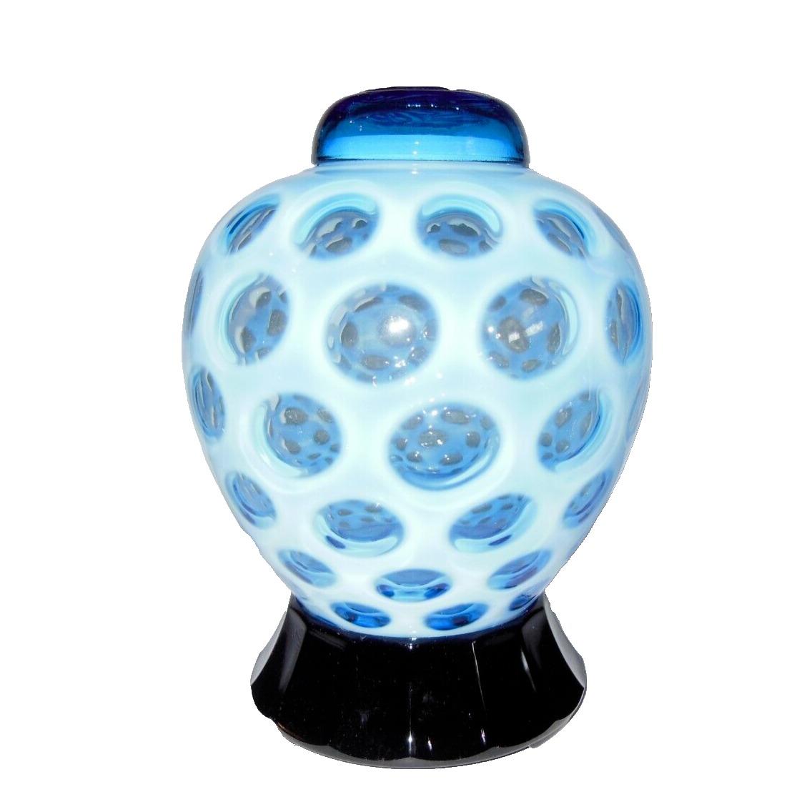 Fenton Family 1993 QVC Exclusive Twilight Blue Opal Coin Dot Ginger Jar ...