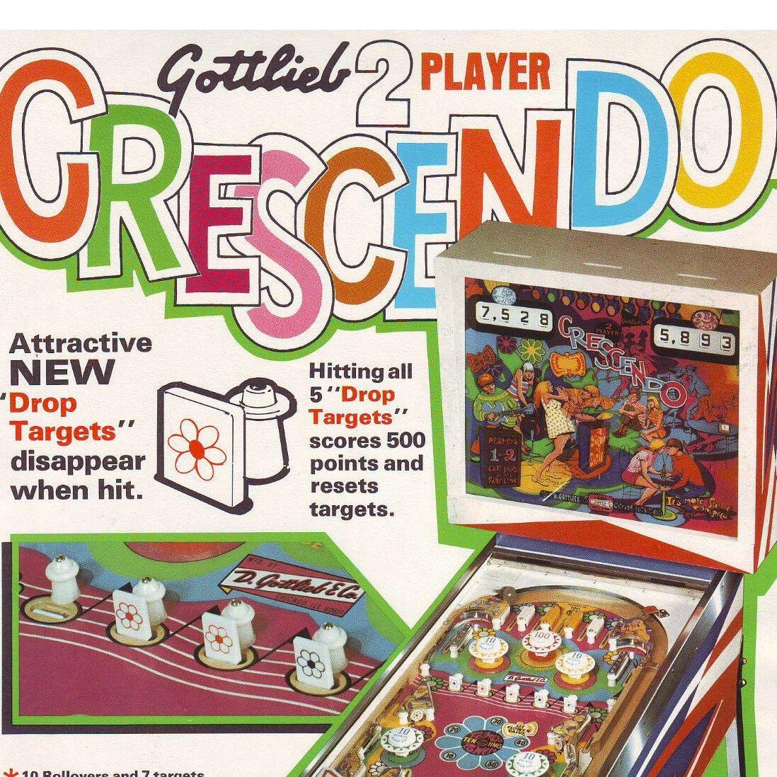 Crescendo Pinball Machine Flyer Original Vintage Promo 1970 Psychedelic ...