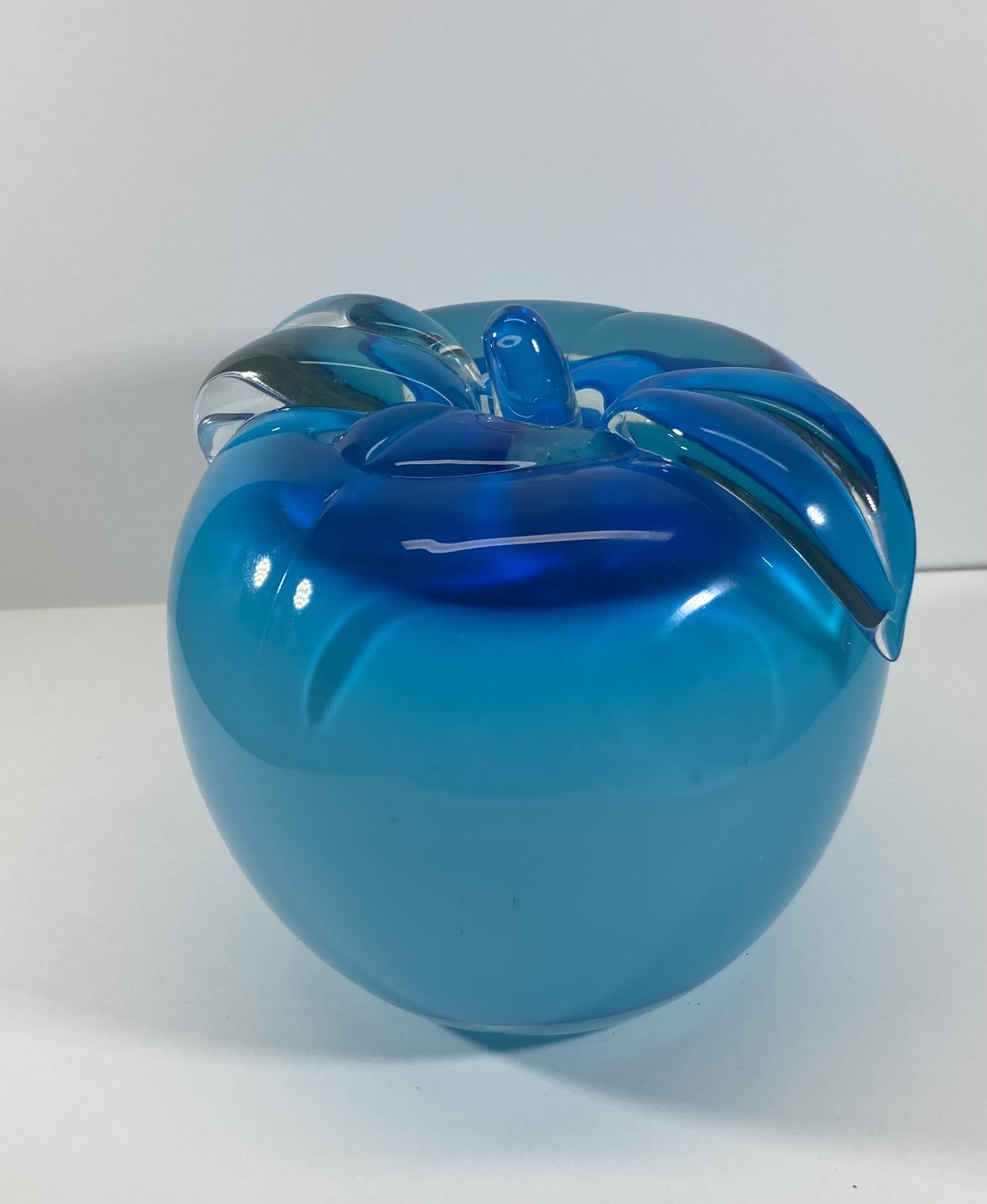 Cased Art Glass Apple Paperweight Turquoise Over White