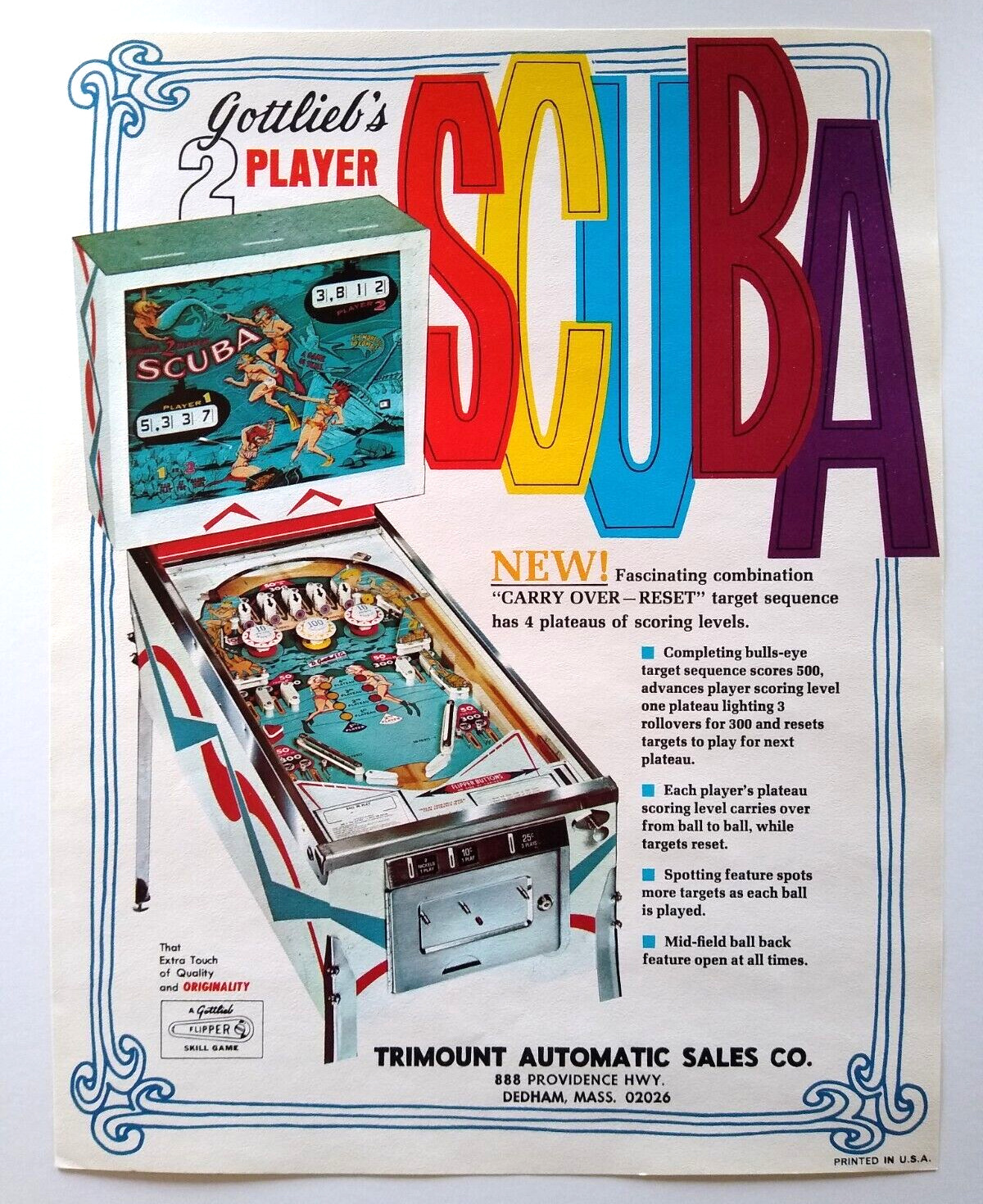 Scuba Pinball FLYER Original 1970 Retro UNUSED Deep Sea Diving Mod Art ...