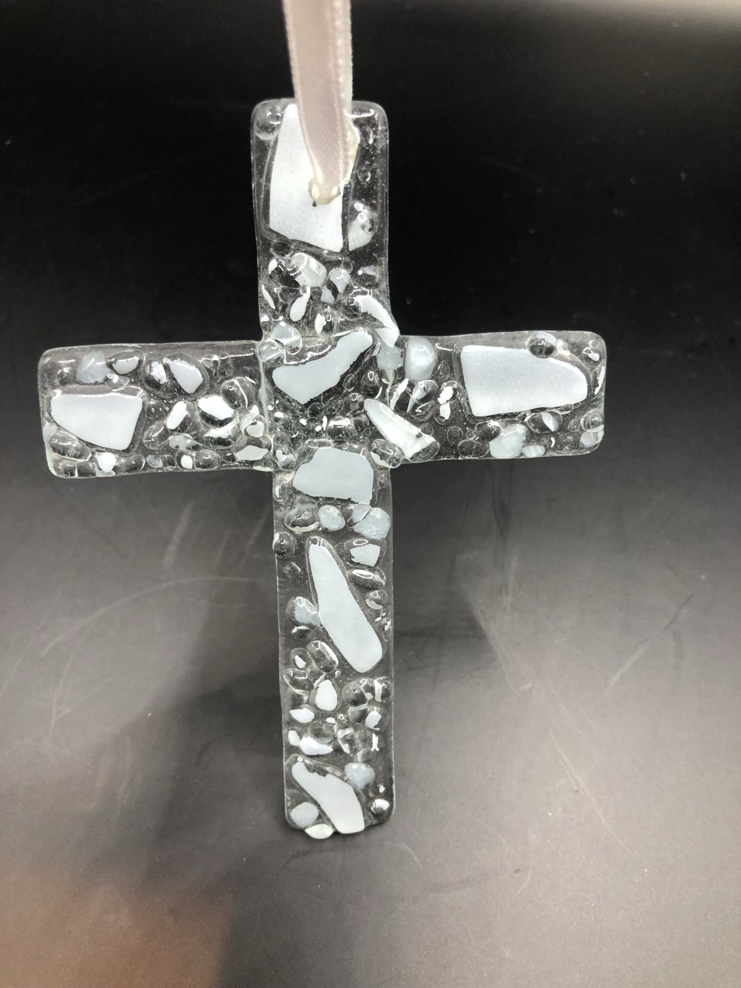 Fused Glass Cross Ornament In Box