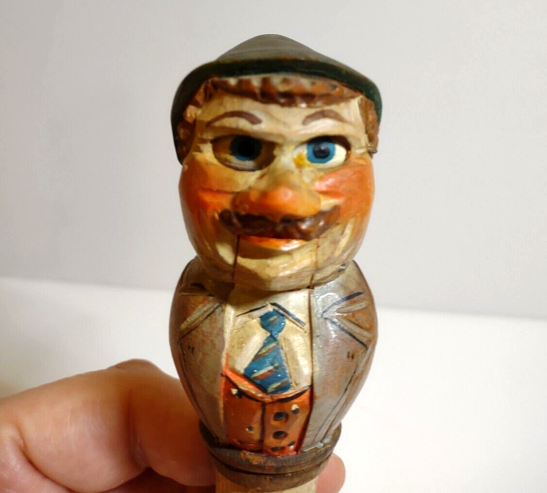 ANRI Mechanical Alpine Man Bottle Stopper Wood Hand Carved Puppet ...