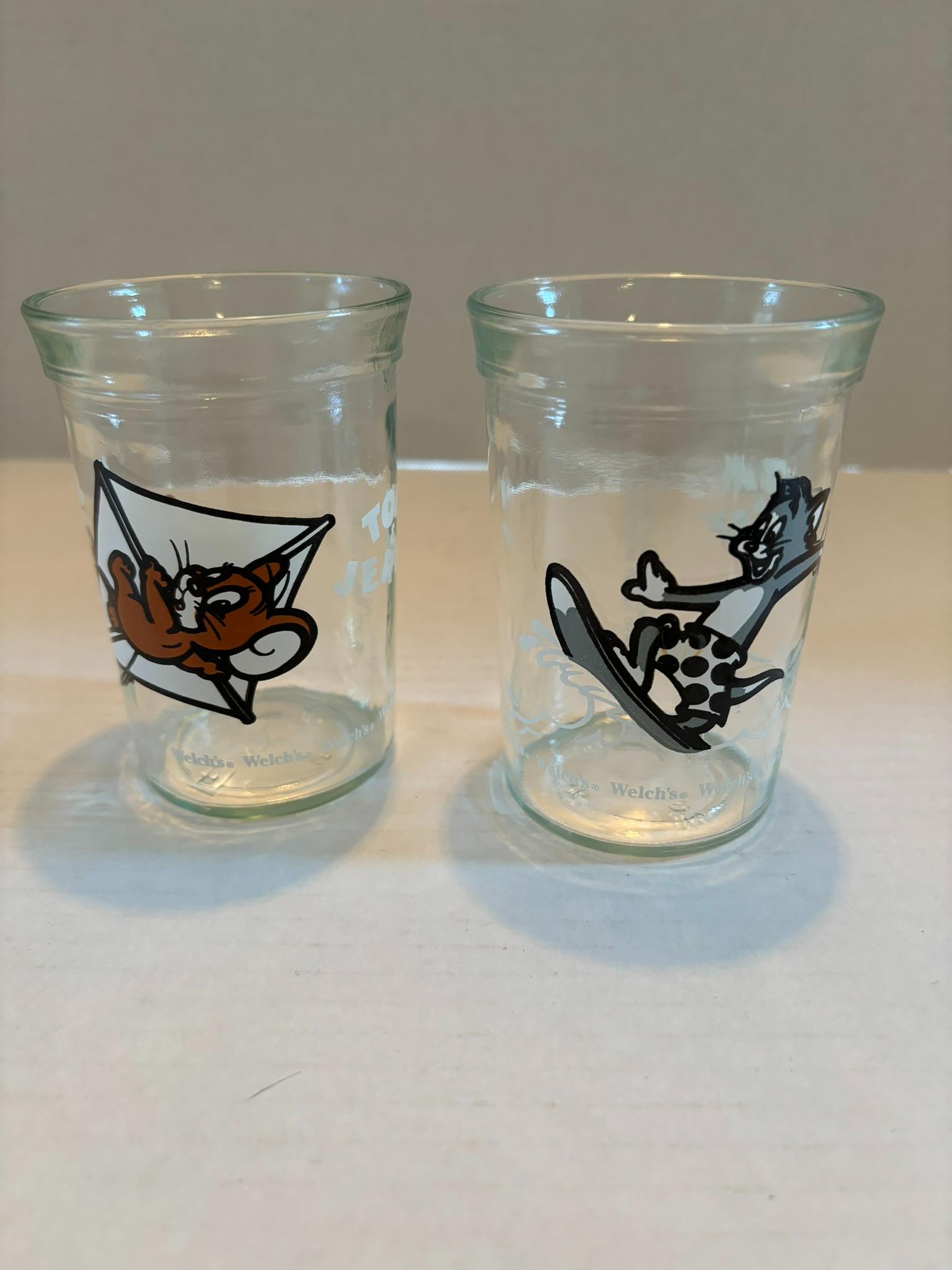 Vintage 1990 Tom and Jerry Jelly Jar Glasses