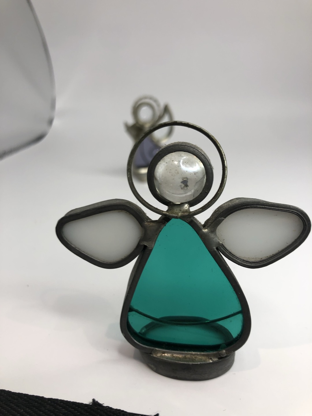 Stained Glass Metal Angels Figurines - Green, Real Glass