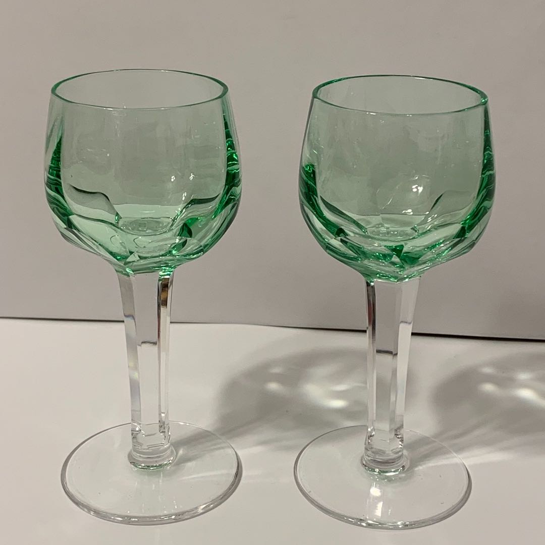 Elegant Glass Uranium Cordial Drinking Glass Pair