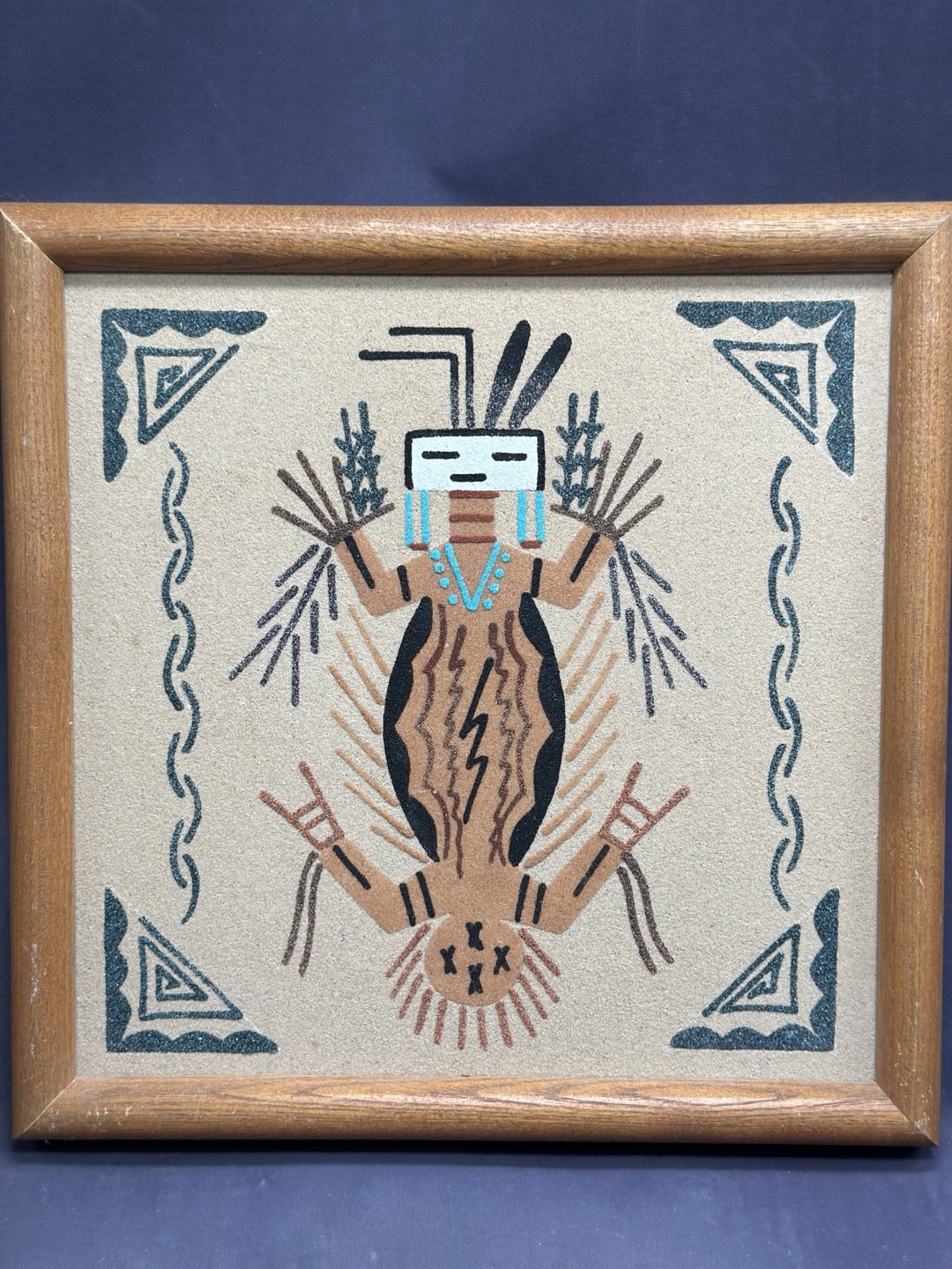 Vintage Water Creature Navajo Sand Paintings Sand Art Signed Framed