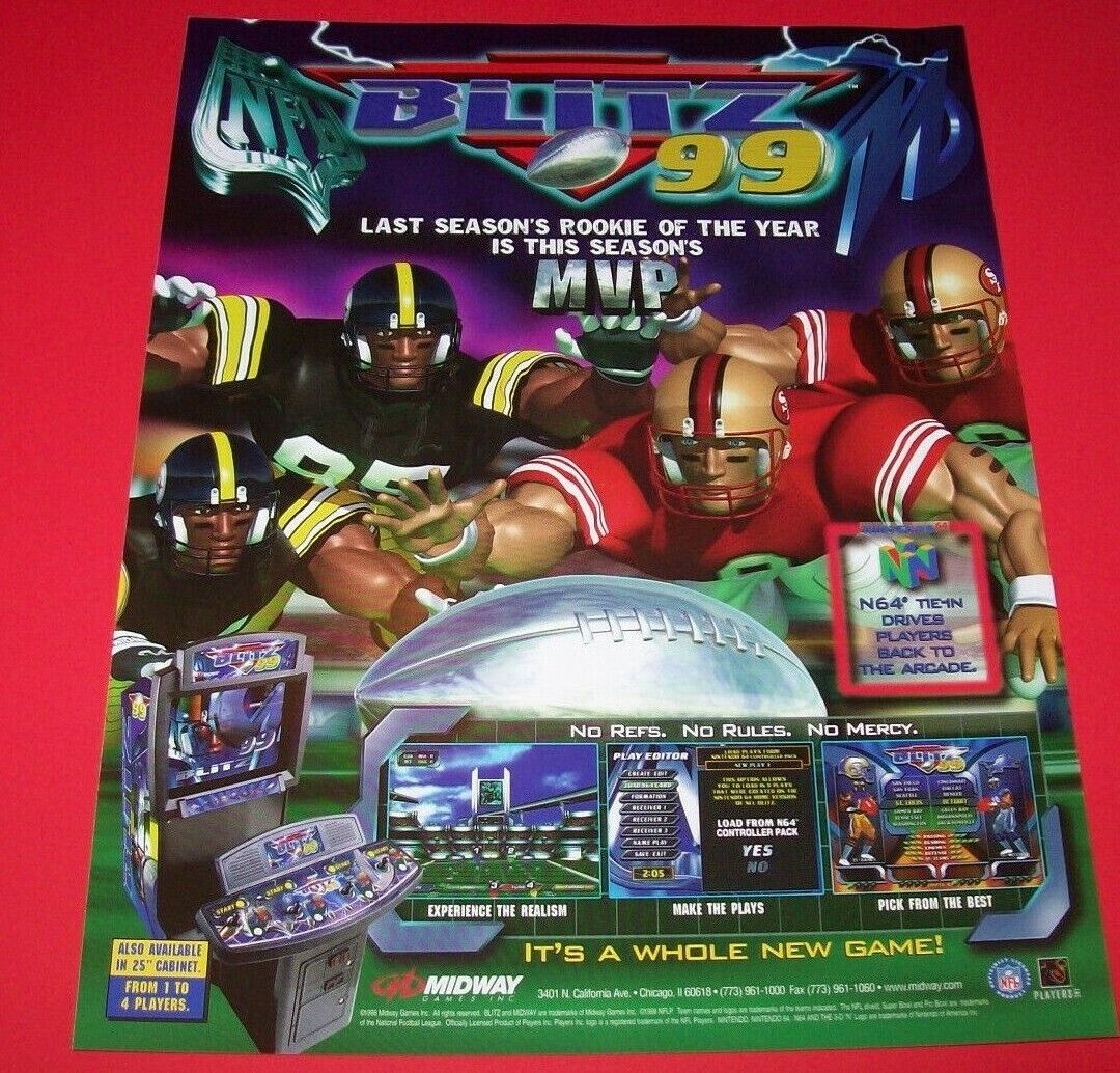 Blitz 99 Arcade Flyer Original NOS Video Game Football Sports Promo 8.5 ...