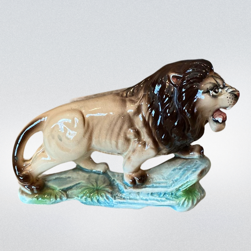 Vintage Ceramic Roaring Lion Figurine
