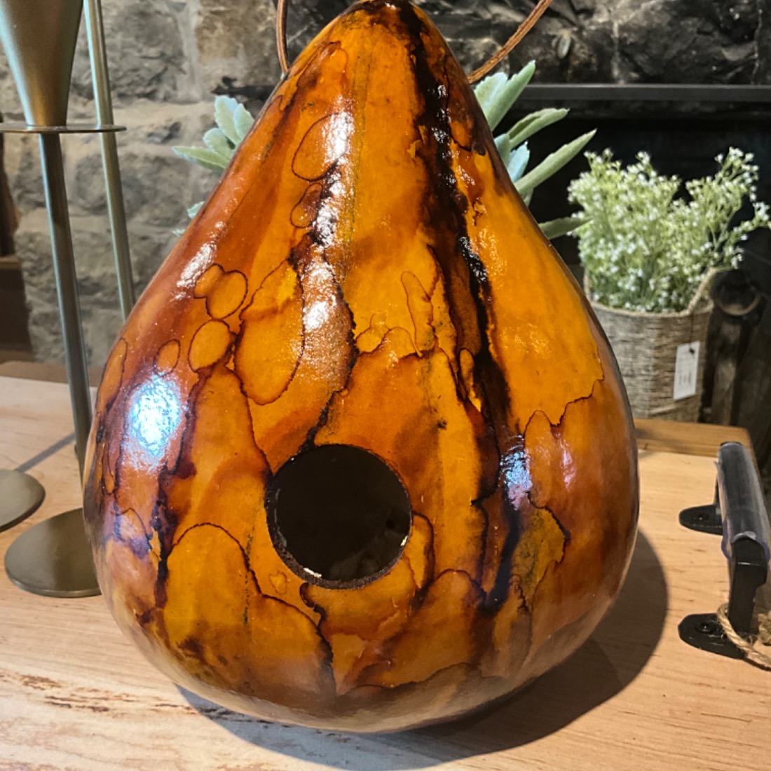 Handmade Gourd Birdhouse Yellow/Brown Tie Dye