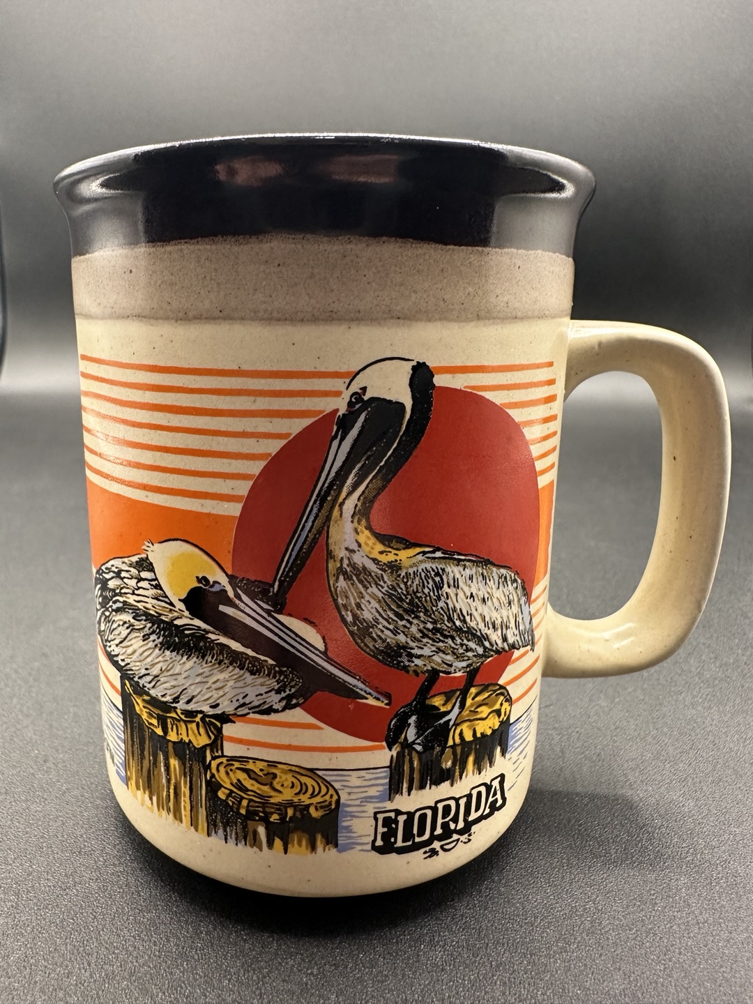 Stoneware Retro Stripe Pelican Florida Sunset Coffee/Tea Mug