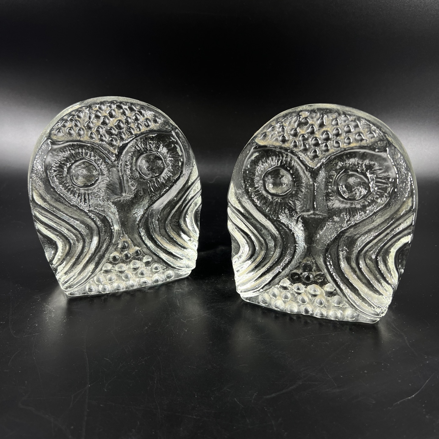 Set 2 Pilgrim Glass Clear Owl Bookends