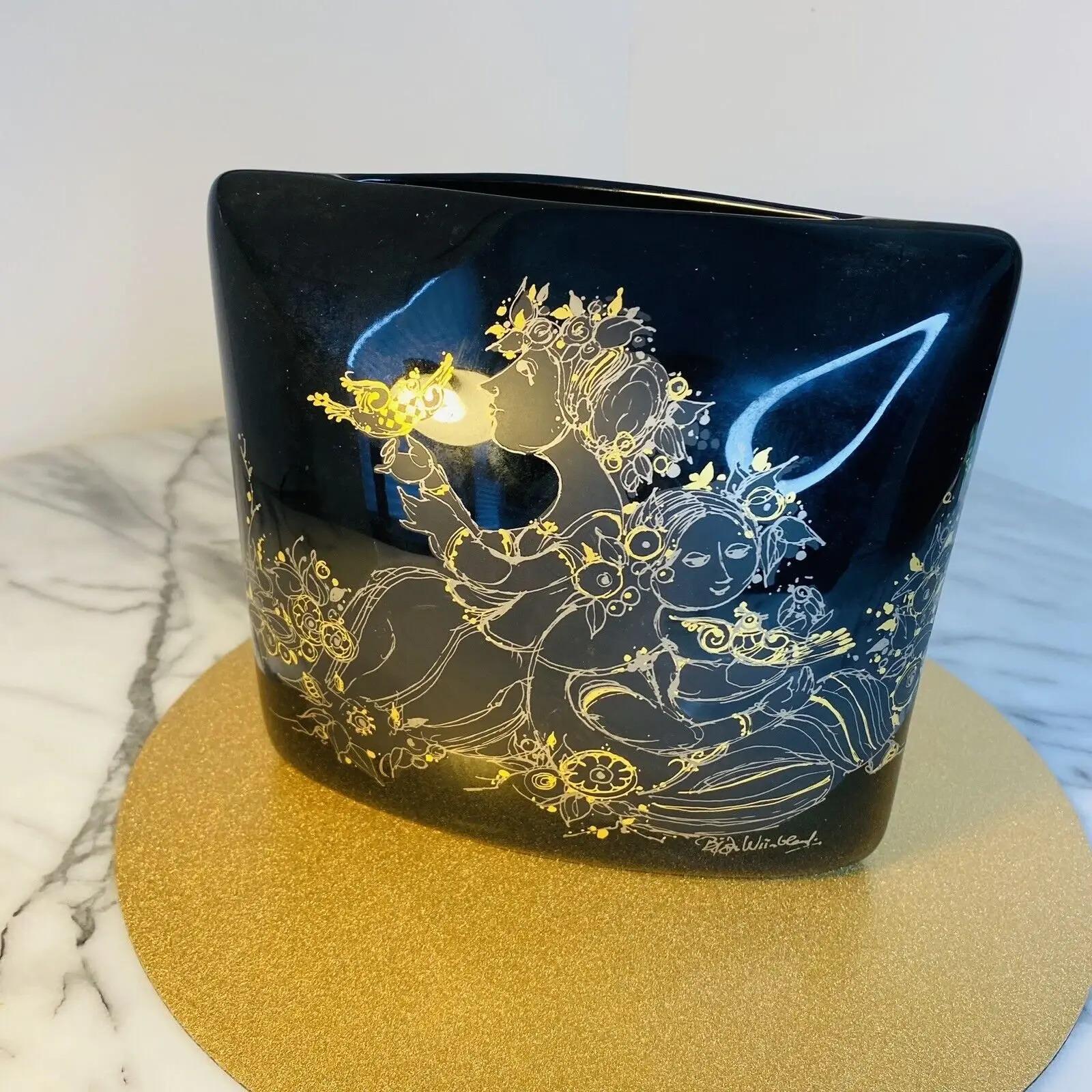 38 Bjorn Winblad Rosenthal Porcelain Black Vase with Gold Decor ...