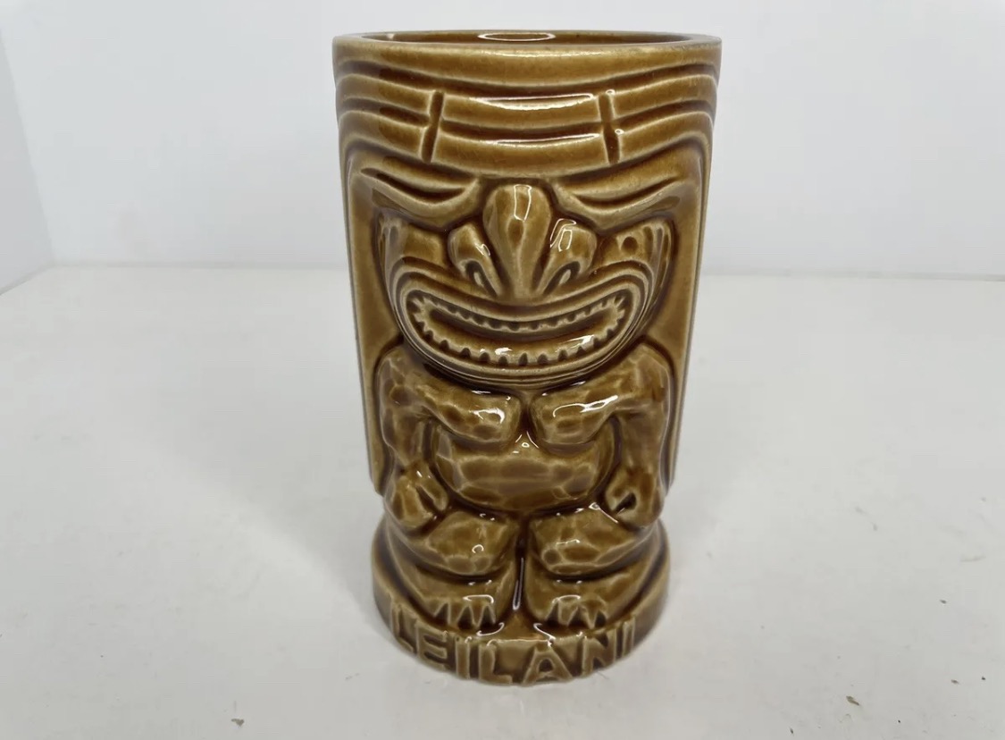 Orchids Of Hawaii Vintage Brown Tiki Bar Mug Cup Made In Japan 5” Leilani