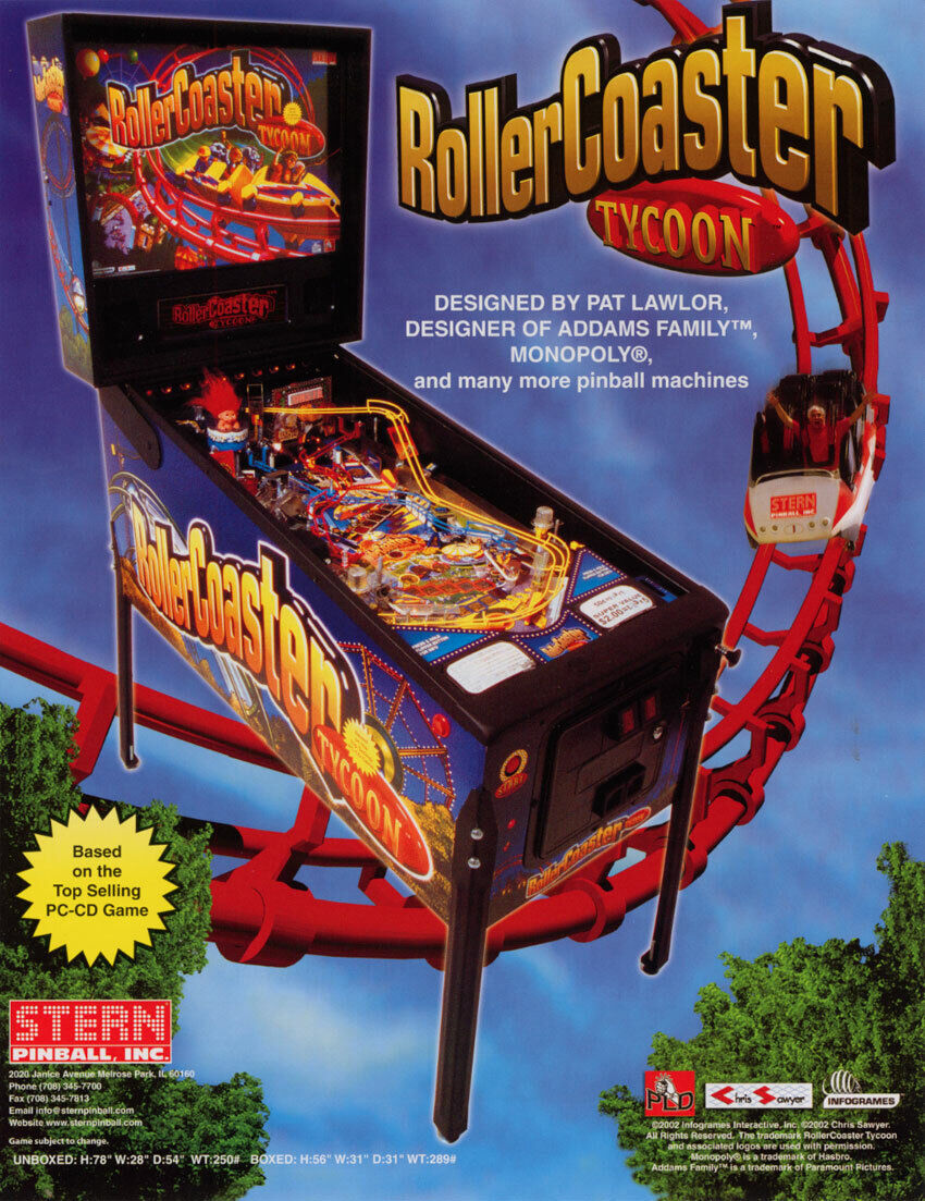 Roller Coaster Tycoon Pinball Flyer Original NOS 2002 Game Artwork 8.5 ...