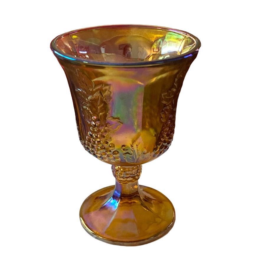 Vintage Indiana Glass Marigold CARNIVAL Glass Goblet Harvest Grape Pattern