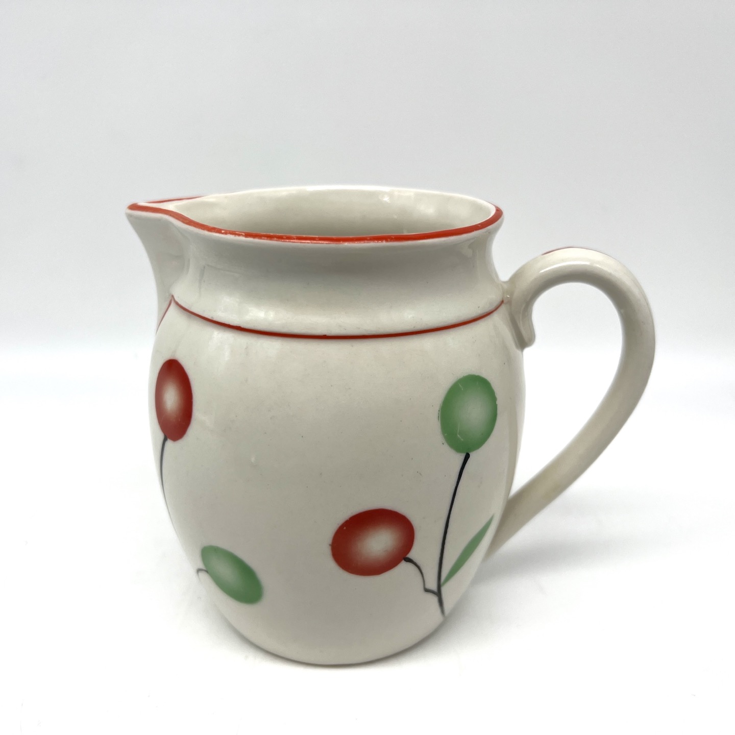 Czech Pottery Pitcher with Red and Green Decor
