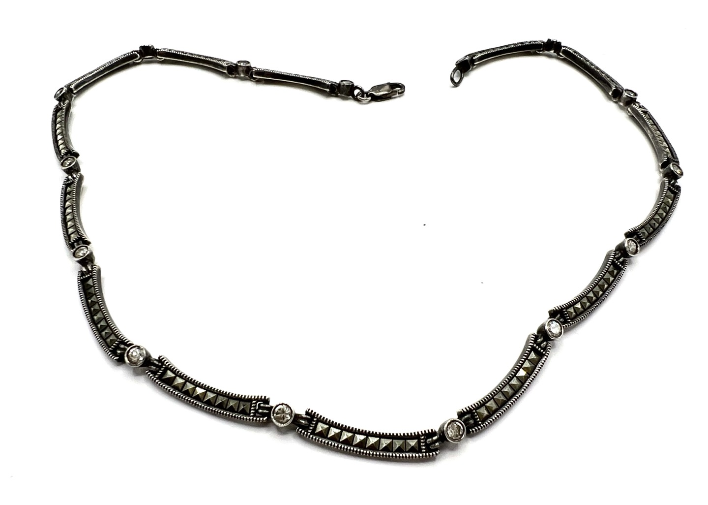 Judith Jack Sterling Marcasite Necklace Signed Sterling JJ Vintage Cubic Zirconia Highlights Fine Feminine Choker