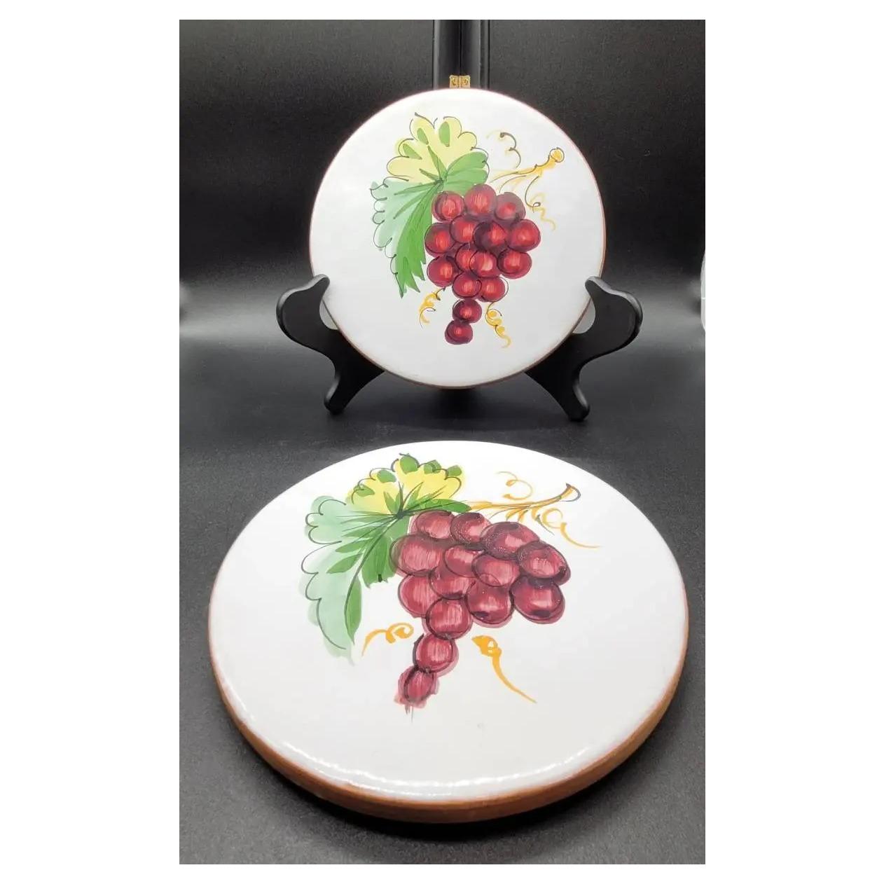 Pair of Vintage Pier One Italian Handpainted Pottery Trivets Decorated ...